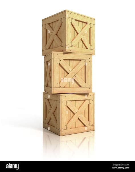 stack of wooden crates cargo boxes isolated on white background 3d