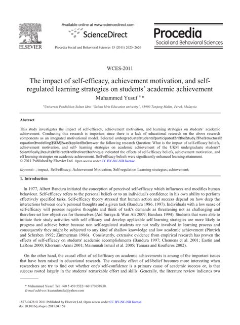 Pdf The Impact Of Self Efficacy Achievement Motivation And Self Regulated Learning