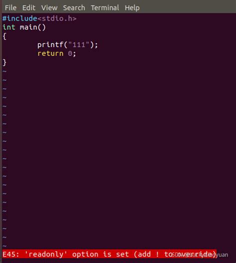 linux vi编辑保存退出时错误e45：‘readonly‘ optionisset（add linux退出vi编辑器显示pre