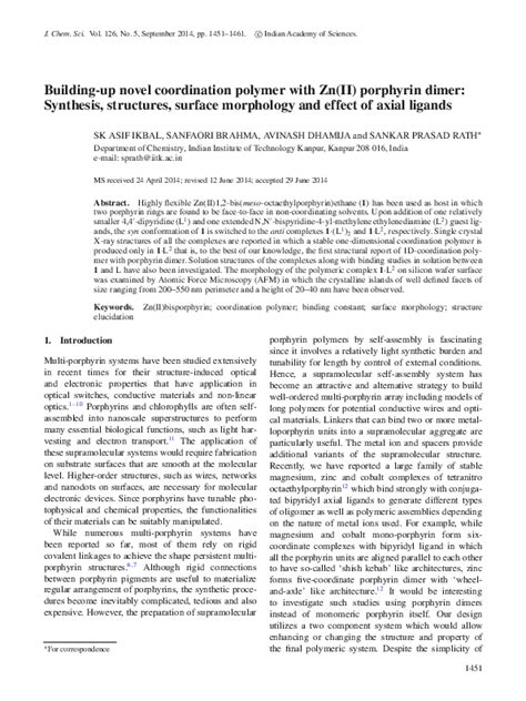 Pdf Building Up Novel Coordination Polymer With Znii Porphyrin