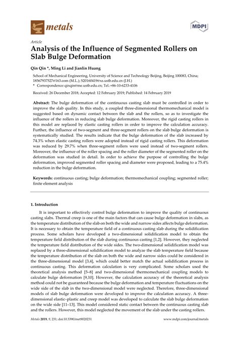 Pdf Analysis Of The Influence Of Segmented Rollers On Slab Bulge Deformation