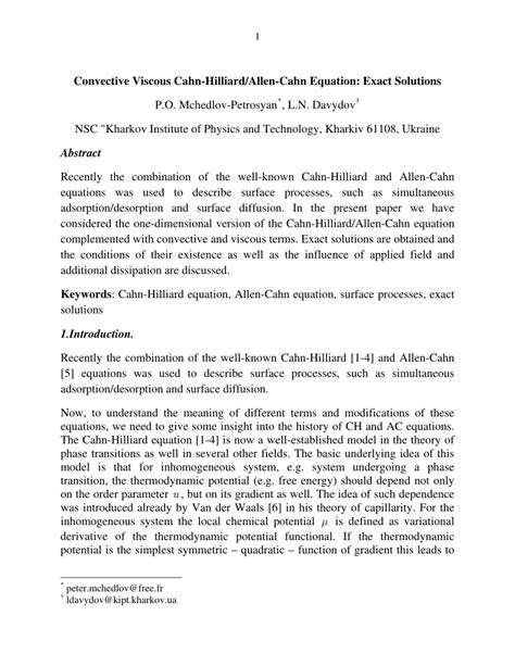 Pdf Convective Viscous Cahn Hilliardallen Cahn Equation Exact Solutions