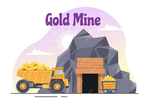 Premium Vector Gold Mine Illustration With Mining Industry Activity