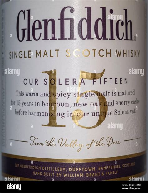 Glenfiddich 15 Year Old Solera Single Malt Scotch Whisky Label Closeup