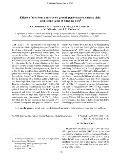 Pdf Effects Of Diet Form And Type On Growth Performance Carcass Yield And Iodine Value Of