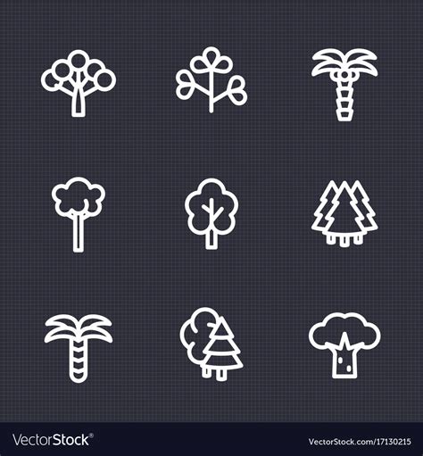 Trees Icons Set In Linear Style Royalty Free Vector Image