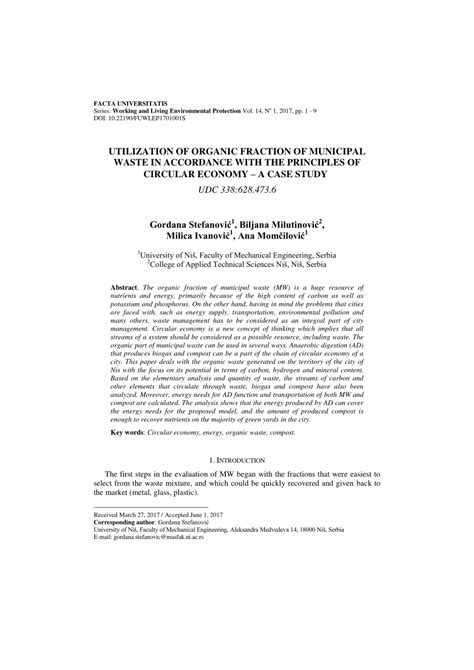 PDF UTILIZATION OF ORGANIC FRACTION OF MUNICIPAL WASTE IN ACCORDANCE WITH THE PRINCIPLES OF