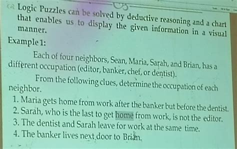 solved logic puzzles can be solved by deductive reasoning and a chart