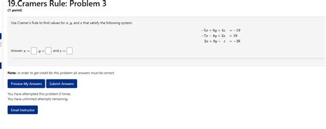 Solved Use Cramer S Rule To Find Values For X Y And Z That Chegg