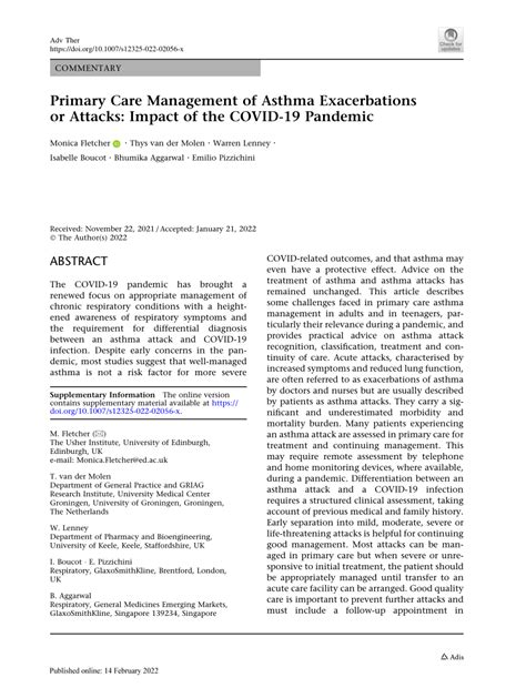 Pdf Primary Care Management Of Asthma Exacerbations Or Attacks