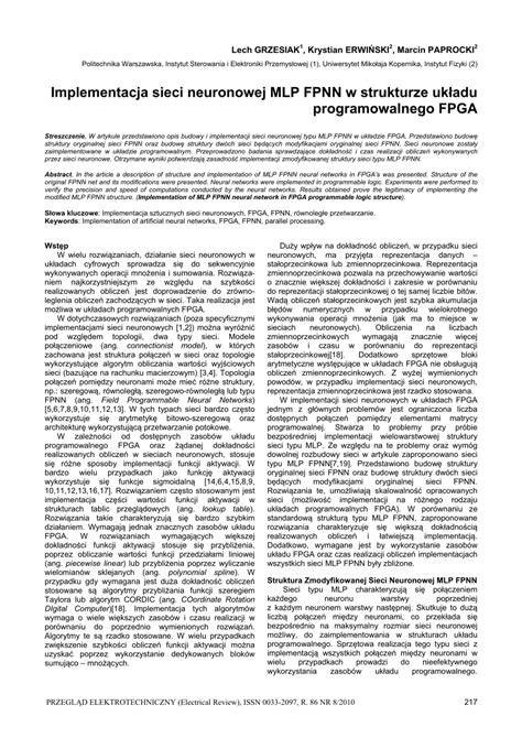 PDF Implementacja sieci neuronowej MLP FPNN w strukturze układu programowalnego FPGA