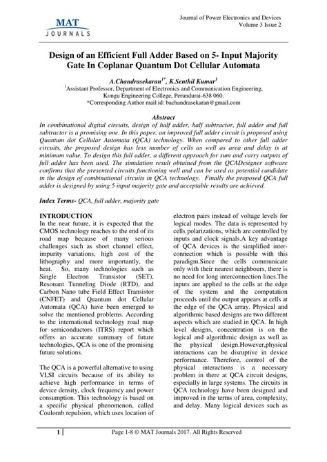 Pdf Design Of An Efficient Full Adder Based On 5 Input Majority Gate In Coplanar Quantum Dot