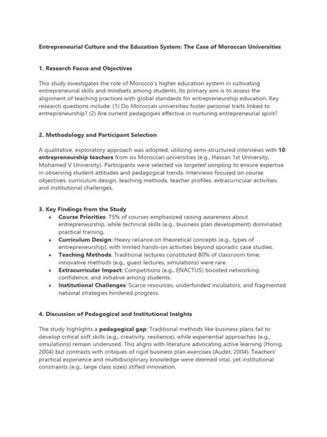 Structured Summary Of The Study Pdf Pedagogy Entrepreneurship
