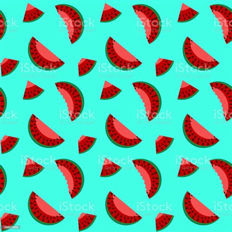파란색 배경에 수박 조각이있는 귀여운 이음새가 없는 벡터 패턴 직물 포장지 벽지 엽서를위한 디자인 벡터 일러스트 레이 션 0명에