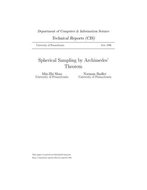 Pdf Spherical Sampling By Archimedes Theorem