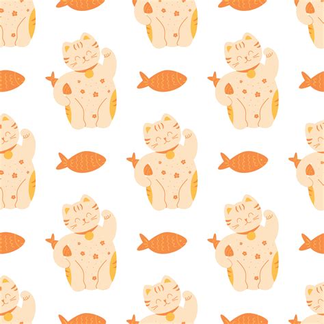Maneki Neko Pattern Happy Lucky Cat Seamless Pattern Symbol Of Lucky Background Repeated