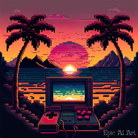 Digital Download 16 Bit Sunset Printable Wall Art Ai Art Digital