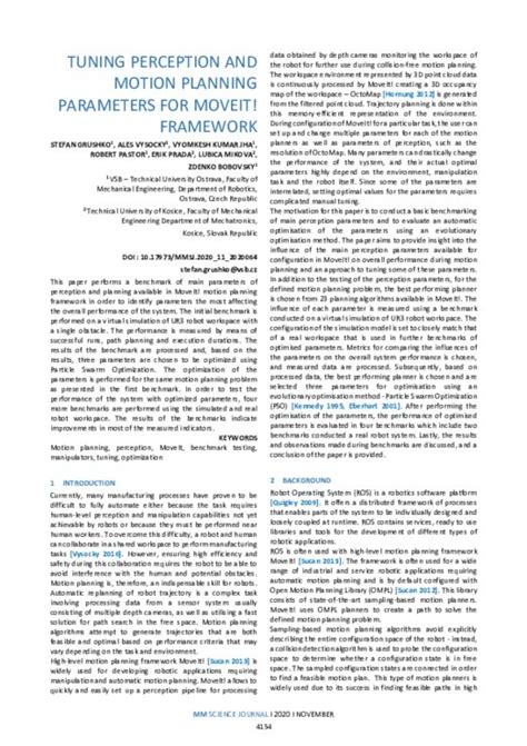 Tuning Perception And Motion Planning Parameters For Moveit Framework