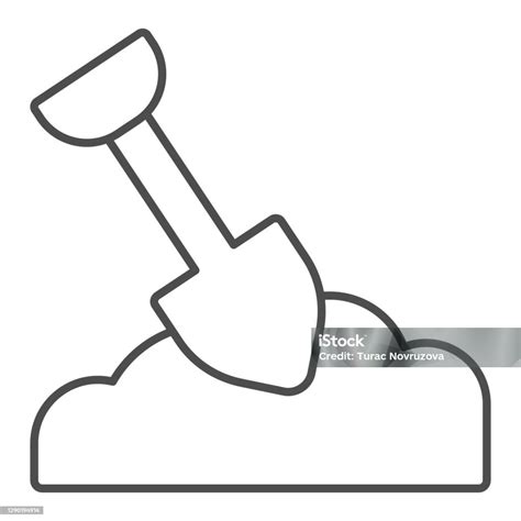 삽과 지상 얇은 라인 아이콘 농장 정원 개념 흰색 배경에 농장 도구 표지판 모바일 및 웹개요 스타일의 지상 아이콘에서 원예 작업을위한 삽 도구 벡터 그래픽 강철에 대한 스톡