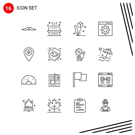 Set Of 16 Commercial Outlines Pack For Development Coding Pie Rose Flower Editable Vector Design