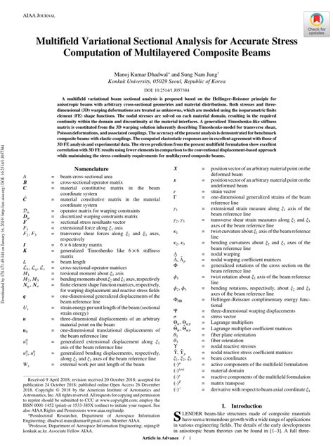 Pdf Multifield Variational Sectional Analysis For Accurate Stress Computation Of Multilayered