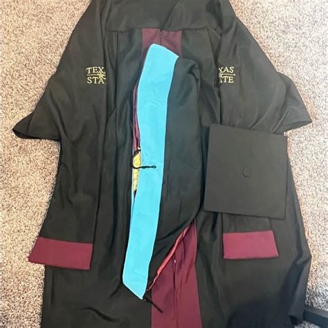 Matte Texas State University Graduation Cap Gown And Blue Hood Texas