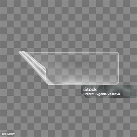말린 모서리모의 투명한 접착 사각형 스티커 빈 접착제 투명 종이 또는 플라스틱 스티커 라벨에 말려 주름이 생기는 효과 3d 사실적 벡터 아이콘 3차원 형태에 대한 스톡 벡터