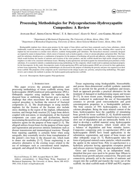 Pdf Processing Methodologies For Polycaprolactone Hydroxyapatite Composites A Review