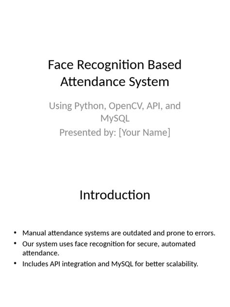 Face Recognition Based Attendance System Api Mysql Pdf