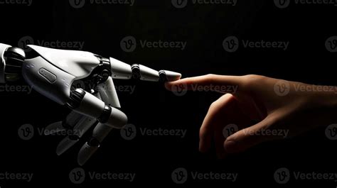 Ai Generated Robot Finger Making Contact With Human Finger Generative