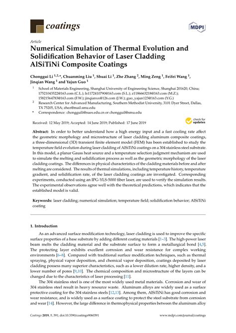 Pdf Numerical Simulation Of Thermal Evolution And Solidification Behavior Of Laser Cladding