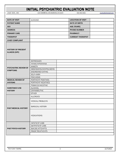 Initial Psychiatric Evaluation Note Template Etsy Notes Template