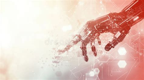 cyborg hand touching virtual screen with digital binary code stock