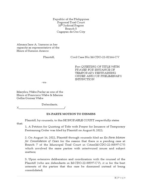 Ex Parte Motion To Dismiss Download Free Pdf Government Justice
