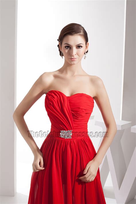 Sexy Red Strapless Sweetheart Chiffon Prom Gown Evening Dress Thecelebritydresses