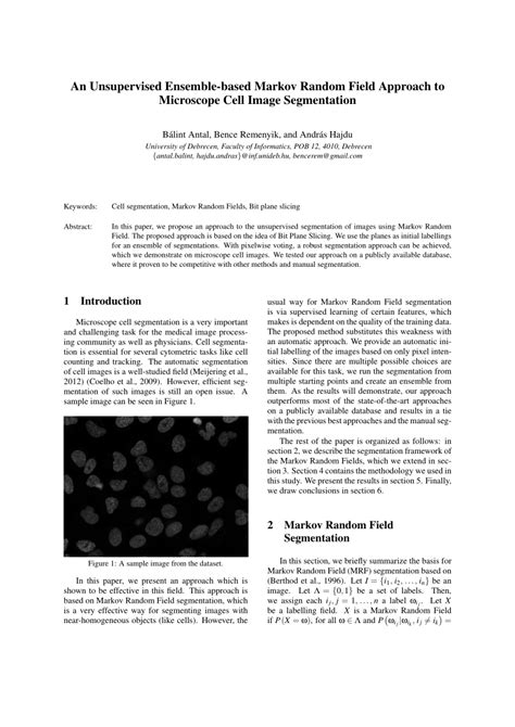Pdf An Unsupervised Ensemble Based Markov Random Field Approach To Microscope Cell Image