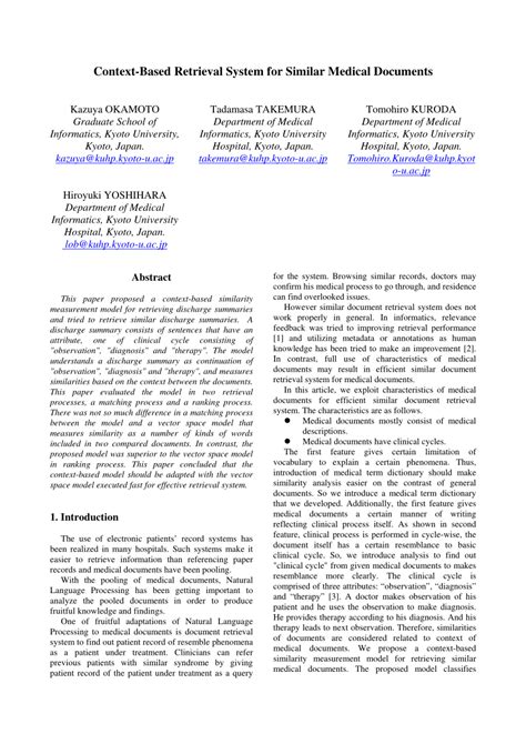 Pdf Context Based Retrieval System For Similar Medical Documents