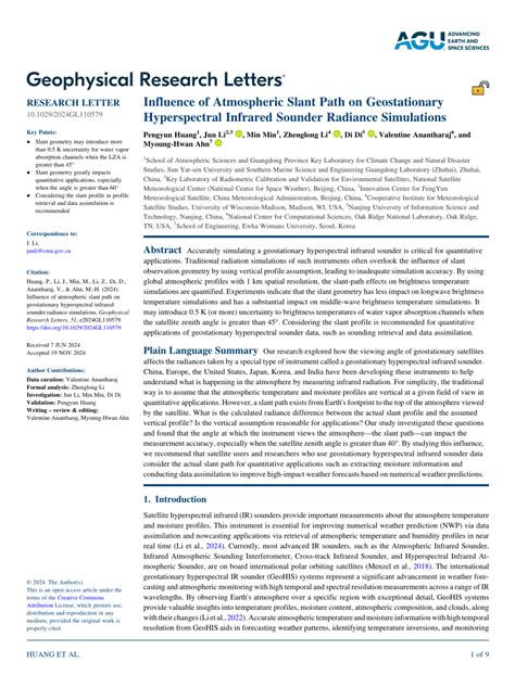 Pdf Influence Of Atmospheric Slant Path On Geostationary Hyperspectral Infrared Sounder