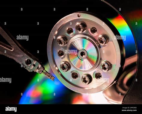 Macro Of An Open Computer Hard Drive With The Read Write Head Stock