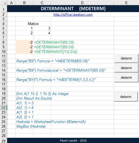 Determinant Mdeterm Determinant Matice Excel Kolen Konzultace