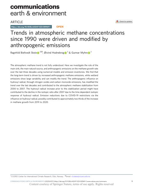 Pdf Trends In Atmospheric Methane Concentrations Since 1990 Were Driven And Modified By