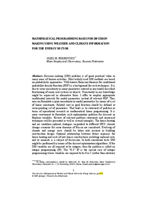 pdf mathematical programming basis for decision making using weather