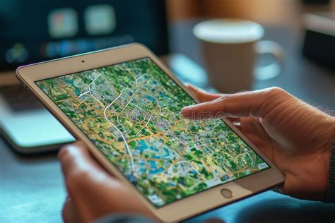 exploring digital maps on tablet stock illustration illustration of