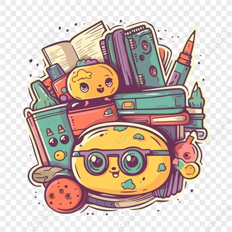 Funny Cartoon Style School Concept With Lots Of Objects Vector Clipart