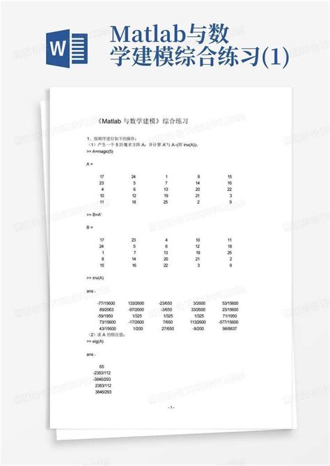 matlab与数学建模综合练习 1 word模板下载 编号ldobjreg 熊猫办公