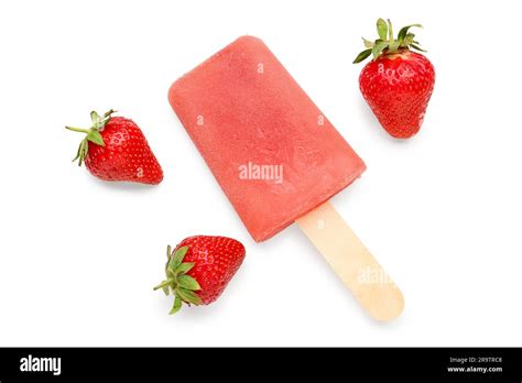 Sweet Strawberry Ice Cream Popsicle On White Background Stock Photo Alamy