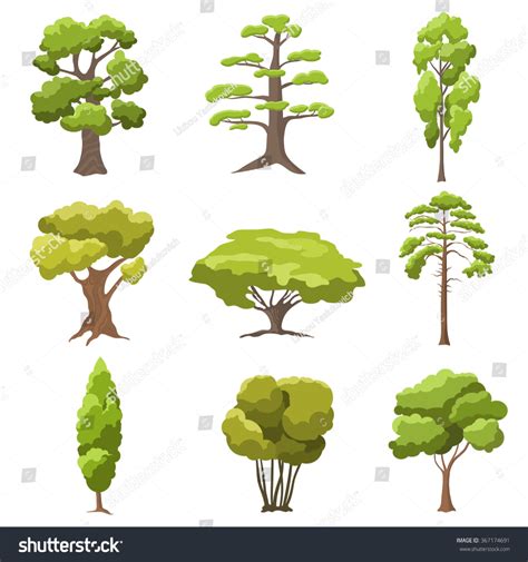 Set Funny Cartoon Trees Green Bushes Stock Vector Royalty Free 394719988 Shutterstock Artofit