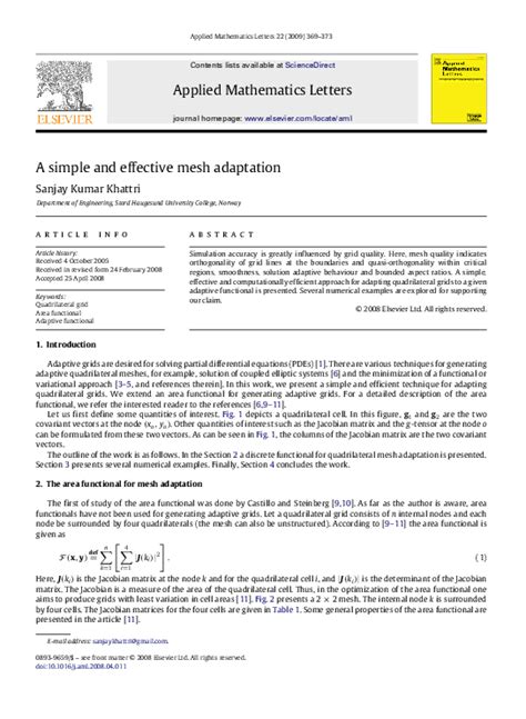 Pdf A Simple And Effective Mesh Adaptation Sanjay Khattri
