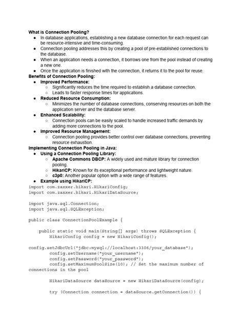 Connection Pooling In Java Pdf Databases Scalability