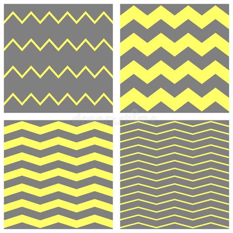 Tile Chevron Vector Pattern Set With Grey White And Yellow Zig Zag